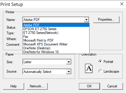 Editing a SpecView Project > Printing > Print Setup