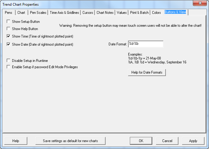 Trend Charts > Trend Chart Properties - Buttons & View