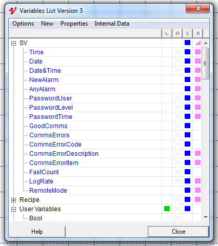 Editing a SpecView Project > Editing GDWs - Graphical Display Windows > Variables List ...